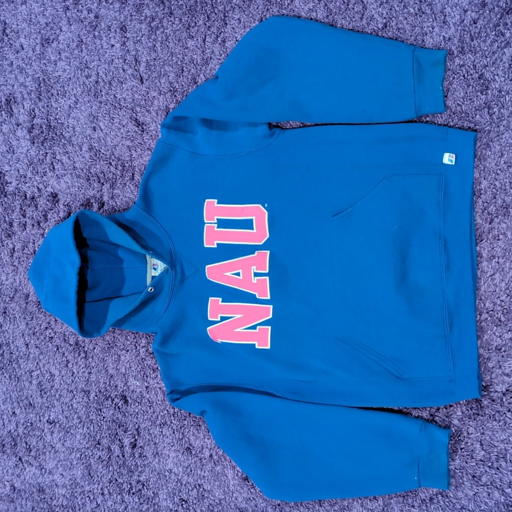 Rare Nau Pink Letters & Blue Hoodie Russell Athletic … - Gem